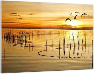 Arttor Wandbilder Dekoration Wohnzimmer See Vogel Wasser Bilder auf Glas 120x80cm Glasbild Schlafzimmer K&uuml;che Deko Wand Kunstdruck Art Gro&szlig; XXL Wanddeko Bild