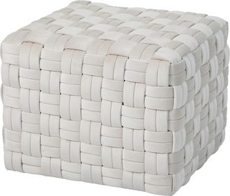 SVITA Poppy Hocker Sitzpouf geflochten Sitzhocker Pouf Fußhocker für Sessel Polsterhocker Bodenkissen Sitzkissen gewebt quadratischer Sitzpouf Samt Beige
