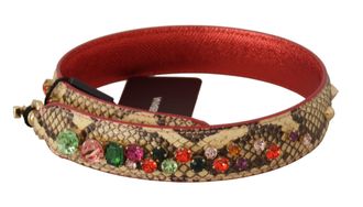 Dolce & Gabbana Womens Beige Exotic Leather Crystals Shoulder Strap Python Bag