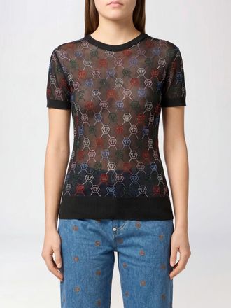 Philipp Plein Top transparent slim fit en viscose avec col rond et strass