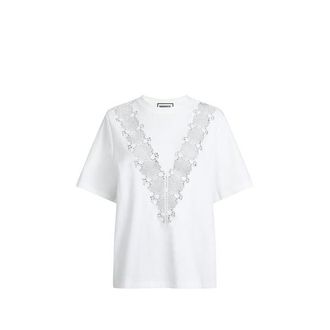 BERENICE T-shirt col rond dentelle sur le devant en coton m&eacute;lang&eacute;