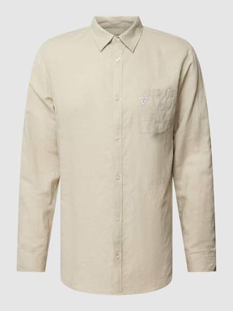 Guess Regular Fit Freizeithemd aus Leinen-Baumwoll-Mix