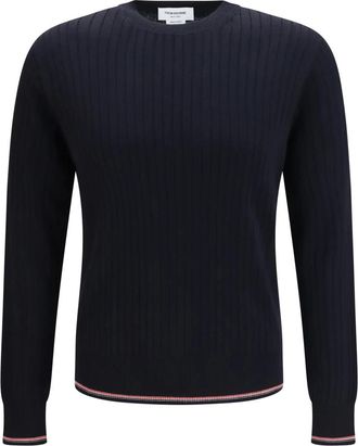 Thom Browne Rundhals-Pullover aus Baumwolle mit 4-Streifen-Detail - - Knitwear - Herren - Blau - XL