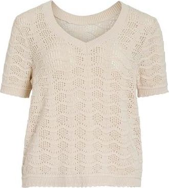 Vila Vila Neck Knit Top Vicoby Haut en Tricot &agrave; col en V S/S, Bouleau, L Femmes