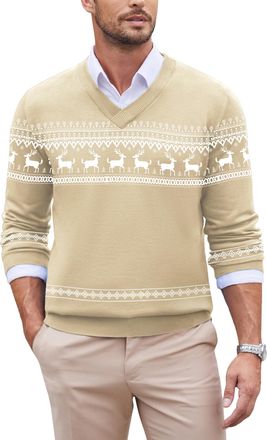 Coofandy Pullover Herren Weihnachtspullover V-Ausschnitt Strickpullover Weihnachten Pullover Pulli Winterpullover Herren Christmas Sweater Weihnachtsrentier - 