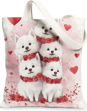 Generic Samoyed Sac fourre-tout en toile pour faire du shopping 33 x 38,1 cm, sac &agrave; bandouli&egrave;re amusant et r&eacute;utilisable pour femme, peinture danimaux domestiq