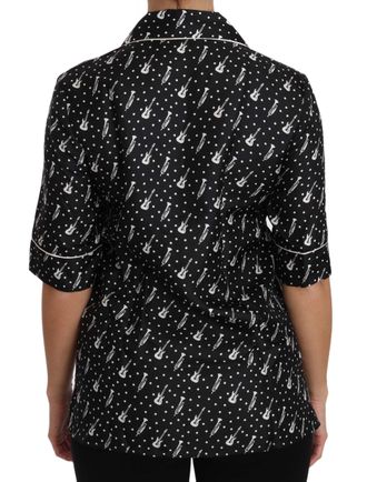 Dolce & Gabbana Womens Black Guitartrumpet Print Silk Shirt Top