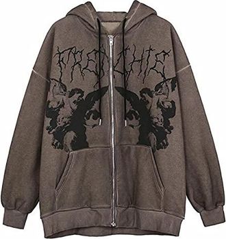 Keephen Hommes/Femmes Y2K Rétro Graphique Zipper À Capuche Imprimer Pull Sweat Électronique Fille des Années 90 Streetwear Veste