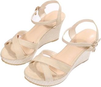 Generic Sandales compens&eacute;es &eacute;l&eacute;gantes et d&eacute;contract&eacute;es &agrave; bout ouvert pour femme - Couleur unie - Respirantes - &Eacute;l&eacute;gantes - Confortables - Classiques - Pour f&ecirc;