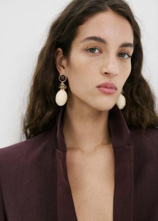 Mango Boucles doreilles pendantes fibre naturelle beige - Femme - Taille unique - MANGO