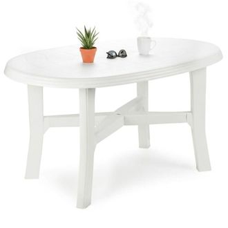 Dmora Roxton Gartentisch, 6 Sitzpl&auml;tze, Ovaler Festtisch, Made in Italy, Maximal 137 cm L&auml;nge, 137x88x72h cm, Wei&szlig;