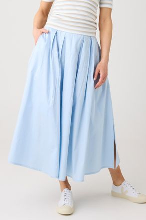 Knowledge Cotton Apparel Damen vegan Rock Satin Plissee Skyway Blau