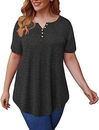 Generic T-shirt basique uni à manches courtes pour femme - Imprimé floral - 5 boutons - Décontracté - Tendance - Vêtements pour la vie quotidienne - Cadeaux d