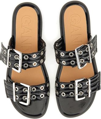 Ganni Bio-Based Polyurethane Buckle Sandal - Black