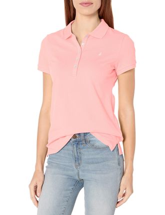 Nautica Damen 5-knopf-Kurzarm 100% Baumwolle, Atmungsaktiv Poloshirt, Aloha Pink, Mittel