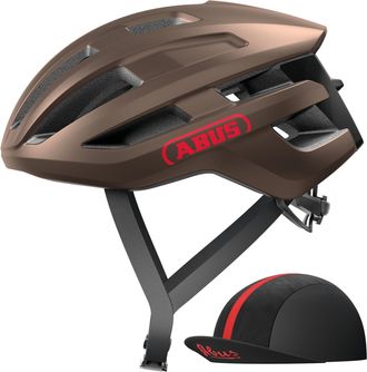 ABUS Rennradhelm PowerDome ACE - mit ABUS Race Cap - leichter Fahrradhelm mit cleverem Belüftungssystem - Made in Italy - für Damen und Herren - Braun Meta