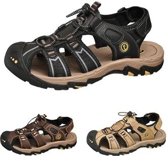 Generic Sandales dété pour homme - Chaussures de plage à bout fermé - En cuir - Style décontracté - Pour le trekking, la marche, la randonnée - Sandales à fer
