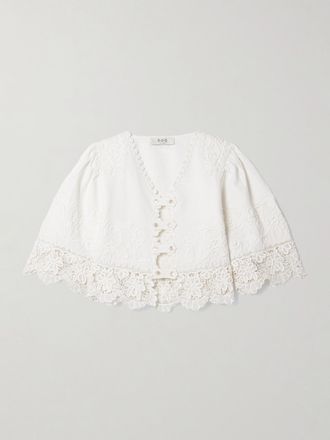 Sea New York Haut Raccourci En Coton Et Lin Mélangés À Broderies Iyla - Blanc