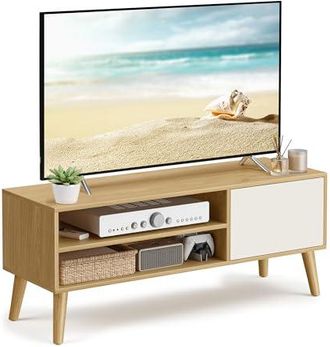 Vasagle TV-Schrank, Lowboard, Fernsehschrank f&uuml;r Fernseher bis zu 55 Zoll, 120 cm lang, Fernsehtisch, f&uuml;r Wohnzimmer, modern, natureichenfarben-cremewei&szlig; LTV1