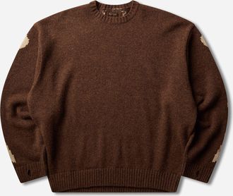 KAPITAL Men s 5G Wool Bone Crewneck Sweater Brown