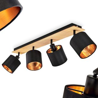 HOFSTEIN Deckenleuchte Alsen, moderne Deckenlampe aus Holz/Metall/Stoff in Natur/Schwarz/Kupferfarben, Leuchte im skandinavischen Design mit verstellbaren Schi
