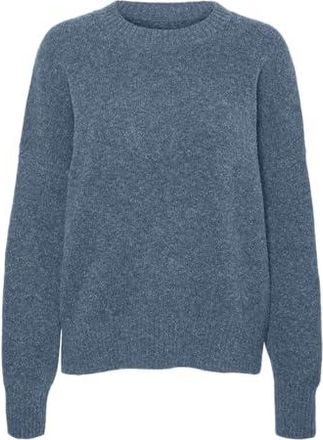 Vero Moda Vmboom Ls Pull à col Rond GA Noos Tricot, Bleu chiné/détail : mélangé, L Femme
