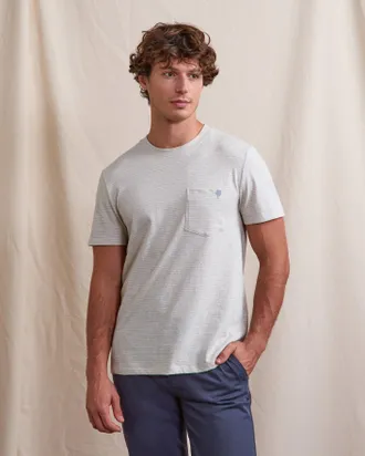 Faguo T-shirt &eacute;cru et bleu clair coton