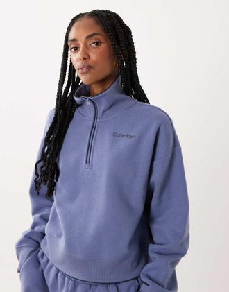 Calvin Klein Jeans French Terry Sweatshirt im Set mit Viertelrei&szlig;verschluss und Paspeldetail in Steingrau-Blau