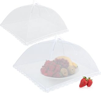 Com-Four 2X Speisehauben, Faltbare Fliegenhaube 44 cm - Abdeckhaube für Lebensmittel - Fliegen-Schutz, Fliegenschirm für Lebensmittel, Essen, Obst, BBQ, Pickni