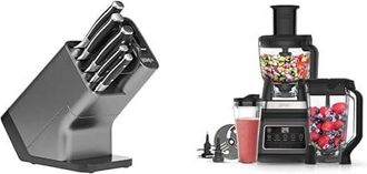 Ninja Bloc-couteaux Ninja Foodi StaySharp avec Affûteur, 6 Pièces Aiguisés, Acier Inoxydable, K32006EU + Ninja 3-en-1 Robot de cuisine et mixeur avec 5 prog