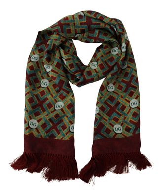 Dolce & Gabbana Mens Multicolor Dg Logo Shawl Warm Neck Wrap Fringe Scarf Silk