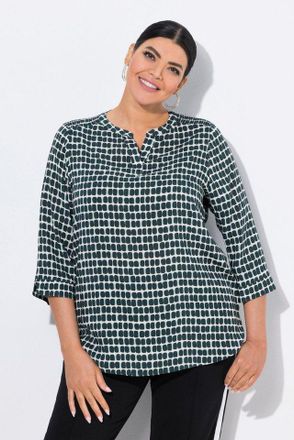 Ulla Popken Longbluse Satinbluse Smok-Schulter Tunika-Ausschnitt 3/4-Arm
