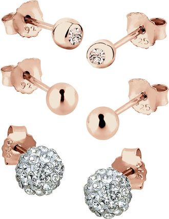 Elli Ohrringe Damen 3er Set mit Kristalle in 925 Sterling Silber Rosé vergoldet