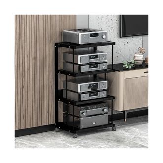 Generic HiFi-Regal (3/4-stufig), AV-Multimedia-St&auml;nder Mit Rollen, Mobiler St&auml;nder for Spielkonsolen, Multimedia-Aufbewahrungsregale Aus Holz, Stereo-Audiosch