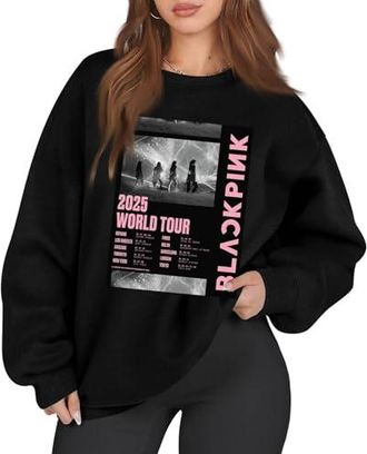 Generic Sweat-Shirt Born Pink Noir et Rose World Tour &agrave; col Rond et Manches Longues Sweat-Shirt Tenues pour Concert 06-Gris fonc&eacute; XXL