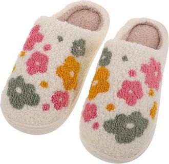 Soimiss Pantoufles Femme Hiver Douces Coton Floral Peluche Mules Int&eacute;rieures Chaudes et Confortables pour Maison pour S&eacute;jour et H&ocirc;tel