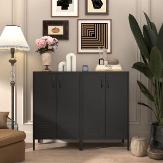 Liberte Biblioth&egrave;que armoire m&eacute;tal 2 portes, &eacute;tag&egrave;res r&eacute;glables 120 lb, a&eacute;ration, pieds ajustables, noir