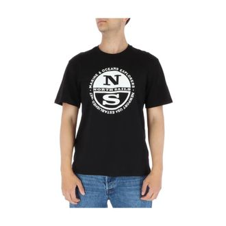 North Sails Homme, Tops, Noir, Taille: L T-shirt en coton &agrave; imprim&eacute; graphique