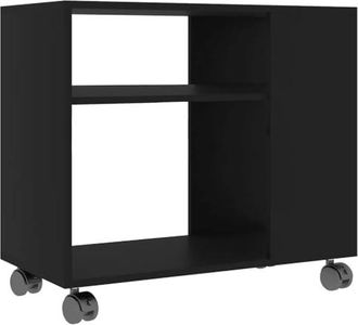 vidaXL Table dAppoint Table Basse Table de Canap&eacute; avec 2 Niveaux et 4 Roues Table de Salon Maison Noir 70x35x55 cm Bois dIng&eacute;nierie