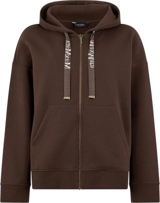 Max Mara Femme, Sweatshirts et sweats &agrave; capuche, Brun, Taille: 40 FR SweaT-shirt &agrave; capuche zipp&eacute; en m&eacute;lange de coton et polyester