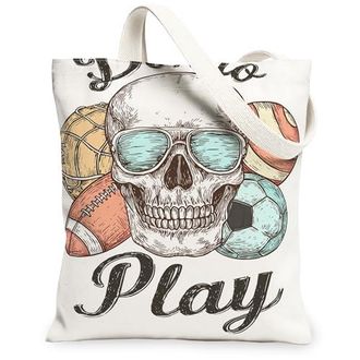 Generic Sacs fourre-tout en toile motif cr&acirc;ne athl&eacute;tique vintage r&eacute;utilisable sacs d&eacute;picerie sacs d&eacute;t&eacute; l&eacute;gers lavables en toile pour gym Tr, blanc, 13x15 Inch