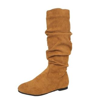 Generic Bottes hautes pour femme - Larges mollets confortables - &Eacute;l&eacute;gantes - Style r&eacute;tro - Couleur unie - Fermeture &eacute;clair lat&eacute;rale - Chaussures de marche pla
