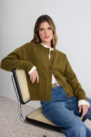 Trendyol Einfarbiger Oversize-Cardigan mit 3/4-&Auml;rmeln - Gr&uuml;n
