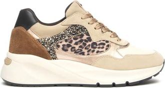 Nero Giardini I514060D Sneakers Femme en Cuir Velours, Cuir Et Mati&egrave;re Technique - Beige 38 EU