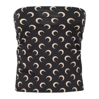Marine Serre Femme, Tops, Noir, Taille: 42 FR Moon Printed Jersey Bustier Top