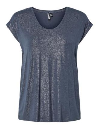 Pieces Pcalice SS Glitter Tee JRS Noos BC, Bleu Gris, XL