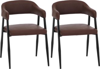 Mendler 2er-Set Esszimmerstuhl HWC-P29, K&uuml;chenstuhl Lehnstuhl Polsterstuhl, Industrial Retro Vintage Kunstleder - rostrot