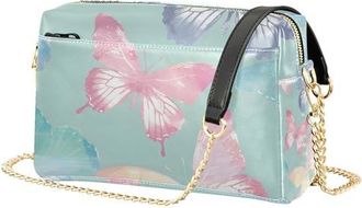 Mnsruu Sacs à bandoulière pour femme, motif papillons pastel, rose et bleu