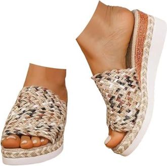 Generic Espadrilles compens&eacute;es &agrave; enfiler pour femme - Bout ouvert - Chaussures d&eacute;t&eacute; habill&eacute;es - Antid&eacute;rapantes - Style boh&egrave;me - Bout ouvert - Confortable, Caf