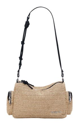 Desigual Logo Raffia Shoulder Bag Natural